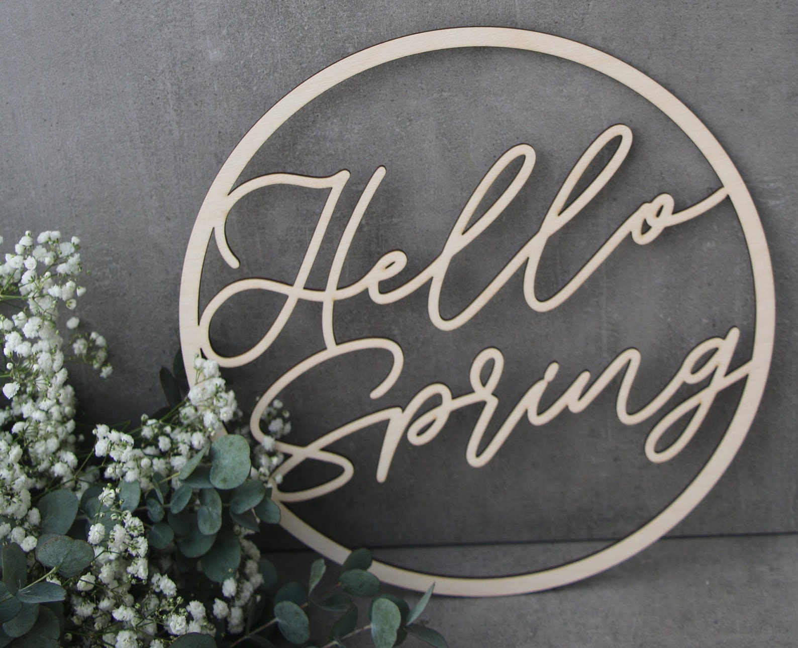 Hello Spring Sign Wood Wreath Cutout Wood Lettering Spring | Etsy