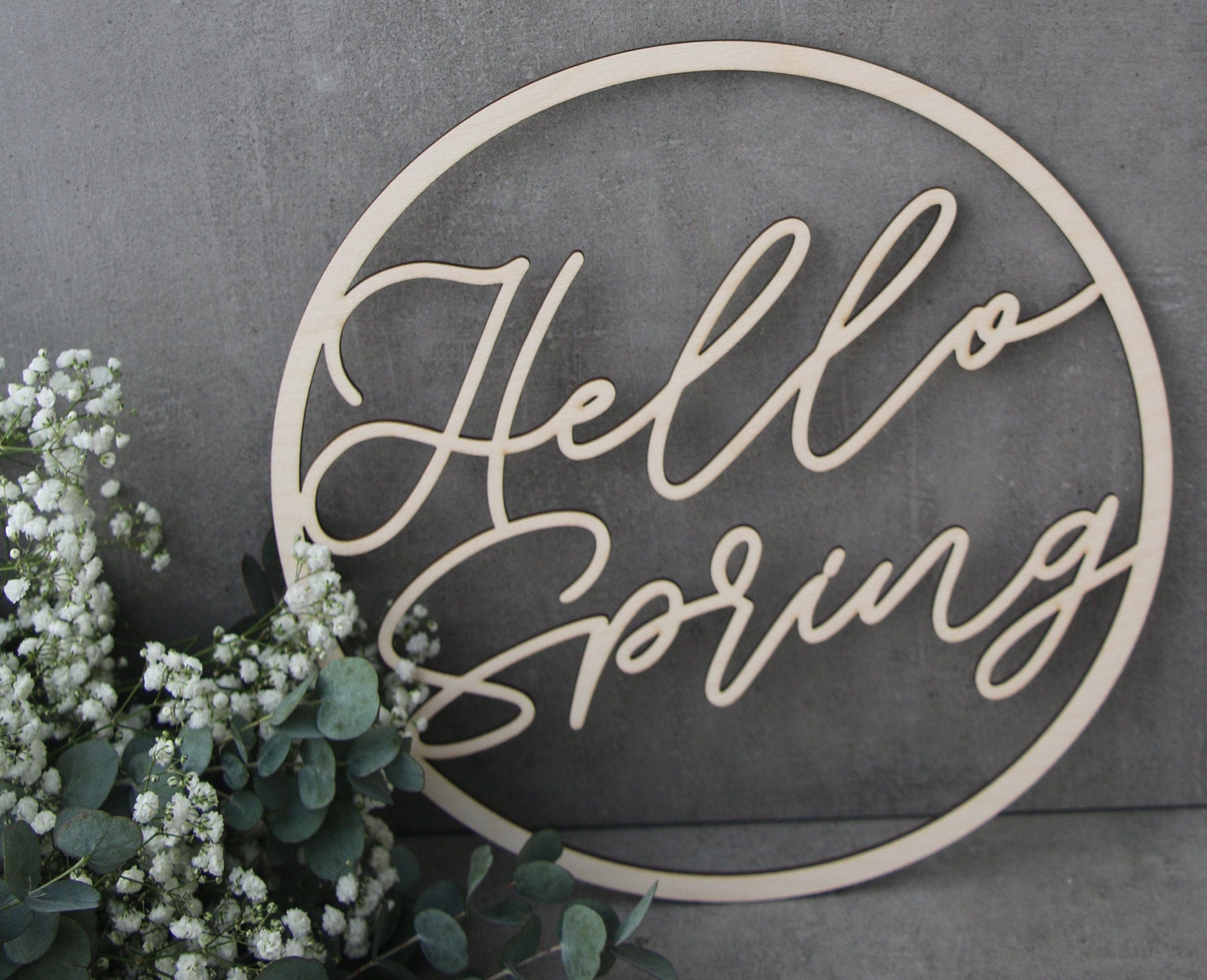 Hello Spring Sign Wood Wreath Cutout Wood Lettering Spring | Etsy