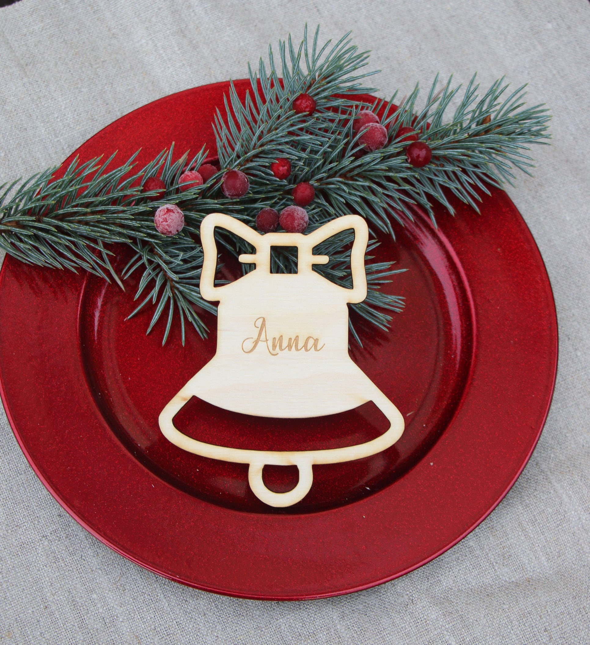 Laser Cut Wood Christmas Bell Name Sign/gift Place Setting - Etsy