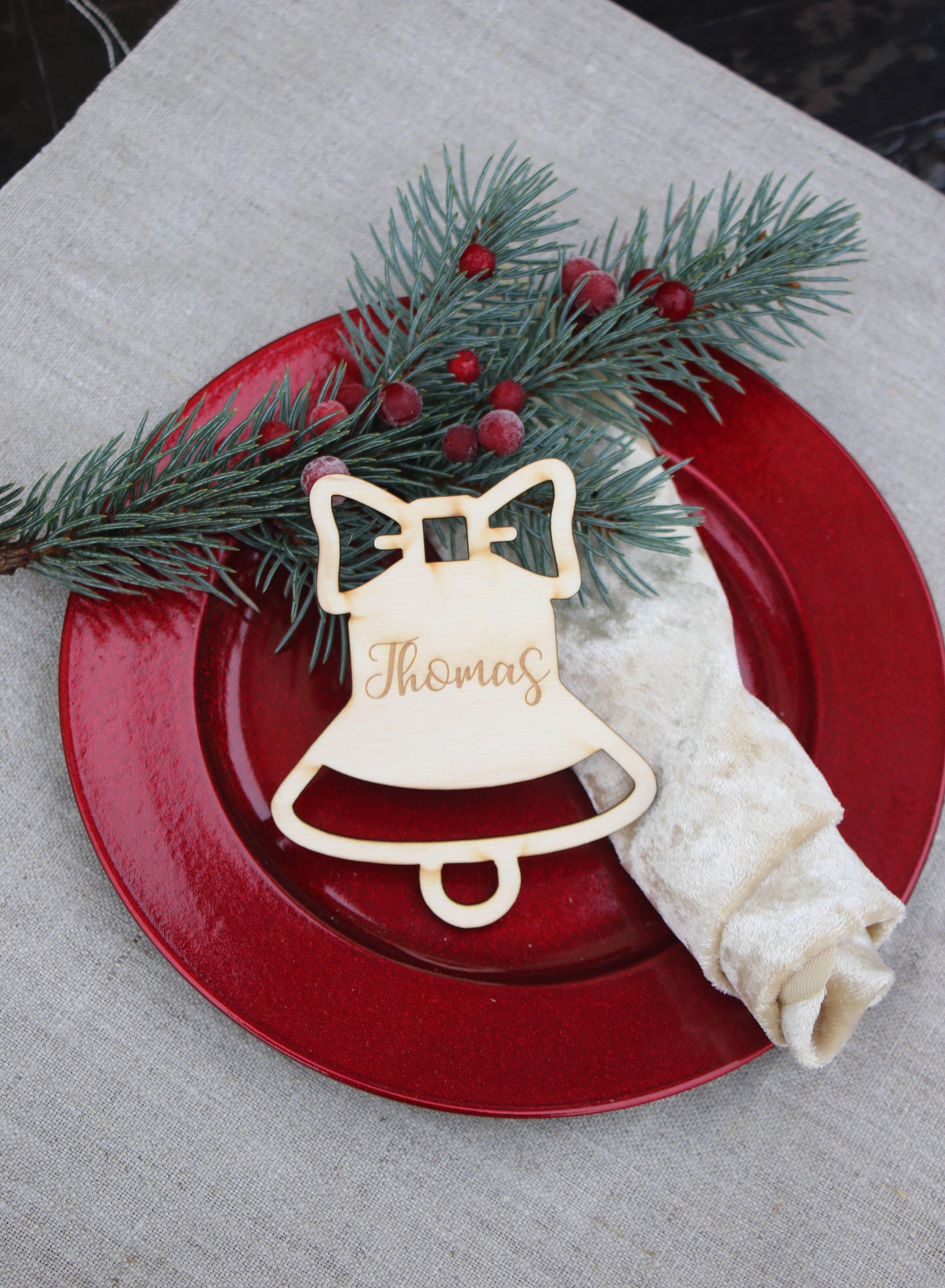 Laser Cut Wood Christmas Bell Name Sign/gift Place Setting - Etsy