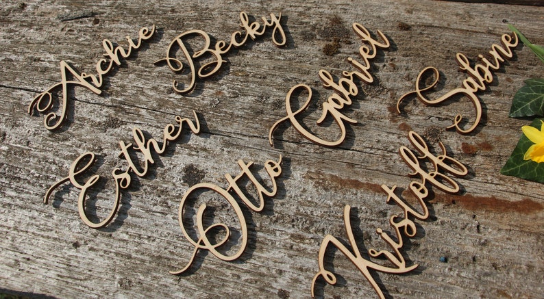 Laser Cut Wood Names Custom Laser Cut Name Signs Wedding Place Cards ...