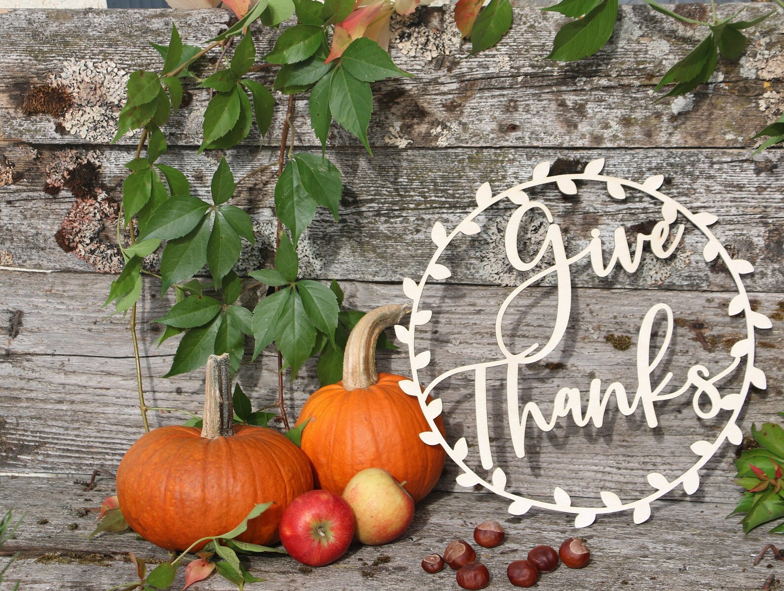 Give Thanks Wood Laser Cut Signcalligraphy Entry Signthanksgiving Wall ...