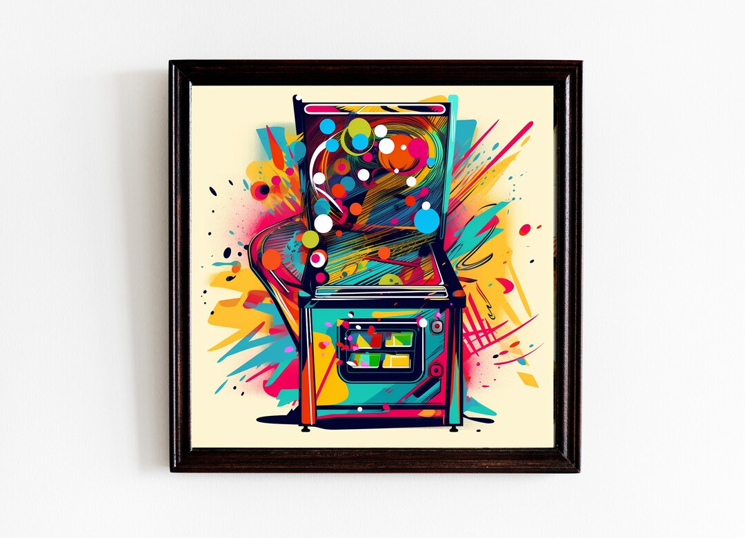 Pinball Machine Inspired Wall Art Illustration Perfect for Game Room or ...