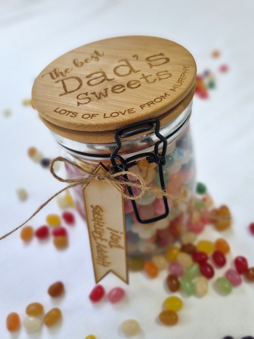 Personalized Bamboo Sweet Jar Customizable Glass Container for Sweets ...