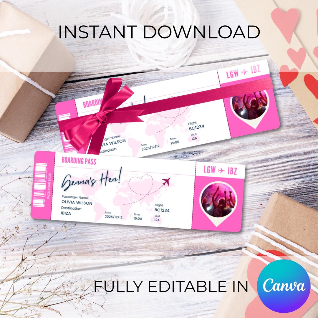 Hen Party Boarding Pass Invitation: Editable Travel Ticket (digital ...