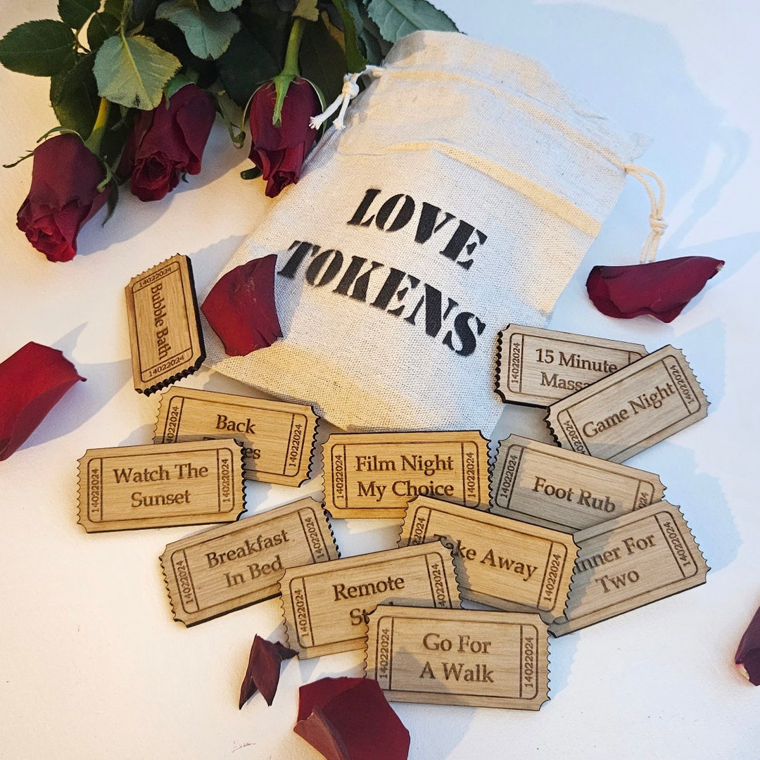 Romantic Love Tokens Set of 12 Engraved Date Ideas for Couples ...
