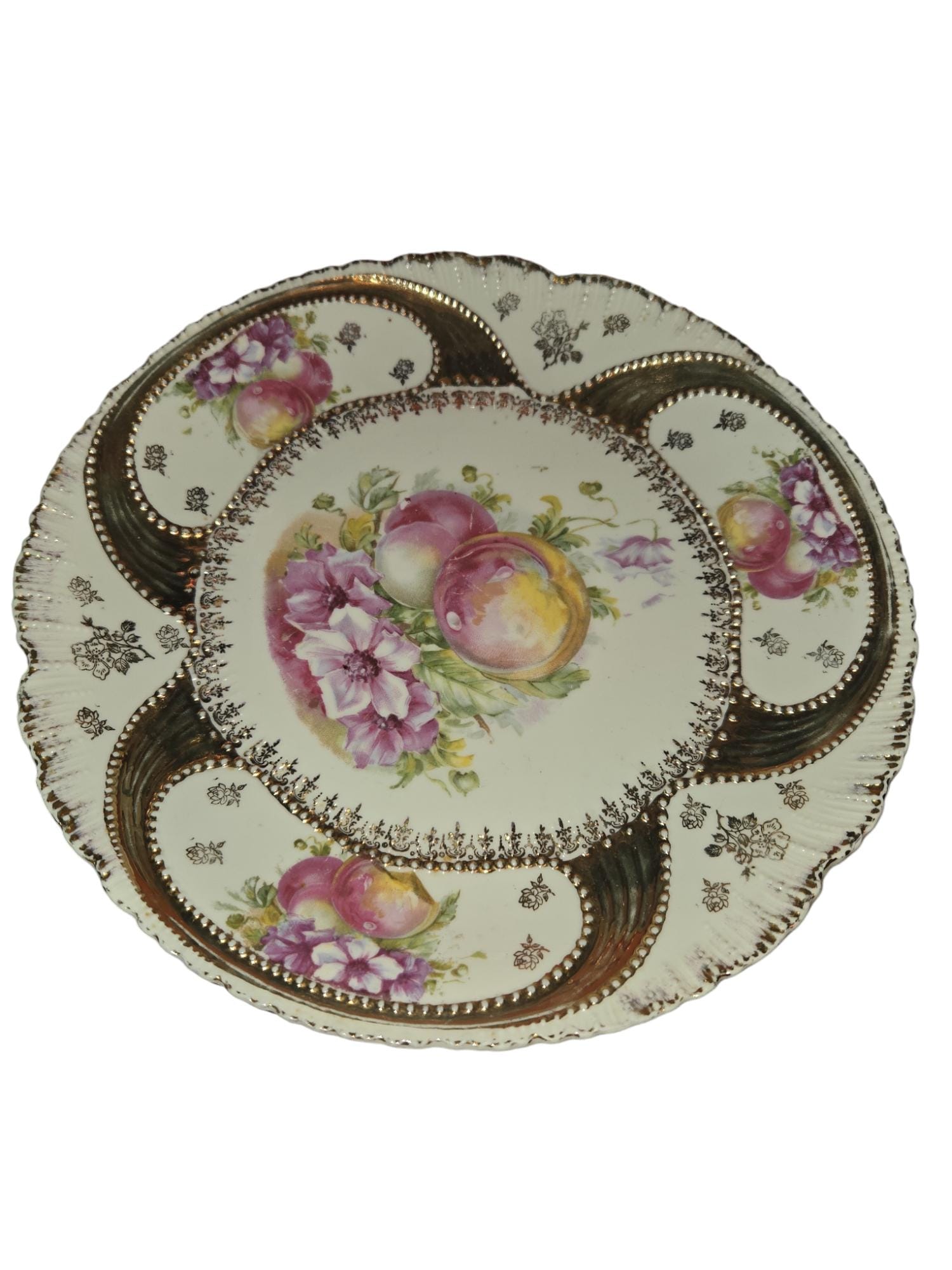 Antique Austrian China Plate With Pink and Gold Fruit and Floral Design ...