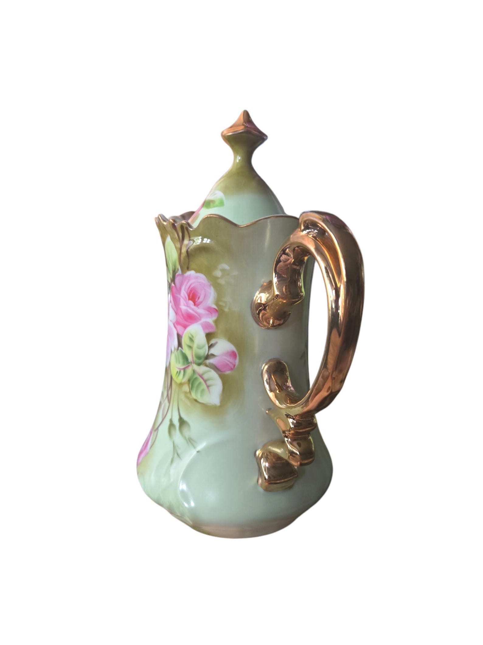 Lefton Heritage Green Hand Painted Rose Teapot / Coffee Pot - Etsy