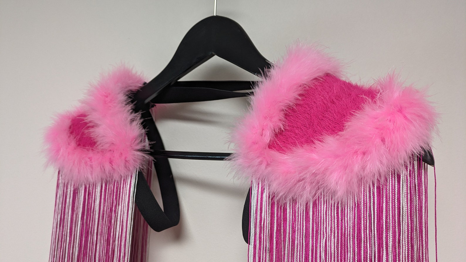 BYE BOU - Pink and White Fringe Epaulettes, Pink Fluffy Shoulder Pads ...