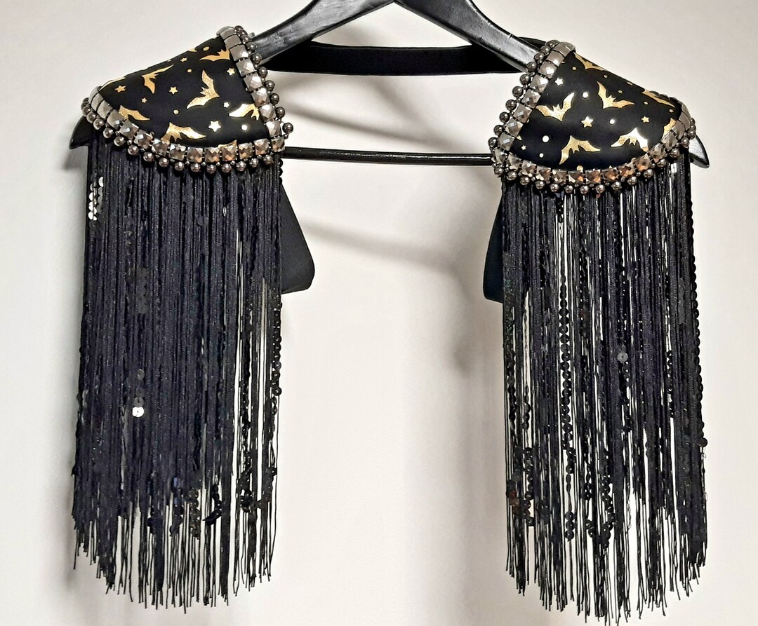 MIDNIGHT - Black Nylon and Sequin Fringe Epaulettes, Halloween Bats and ...