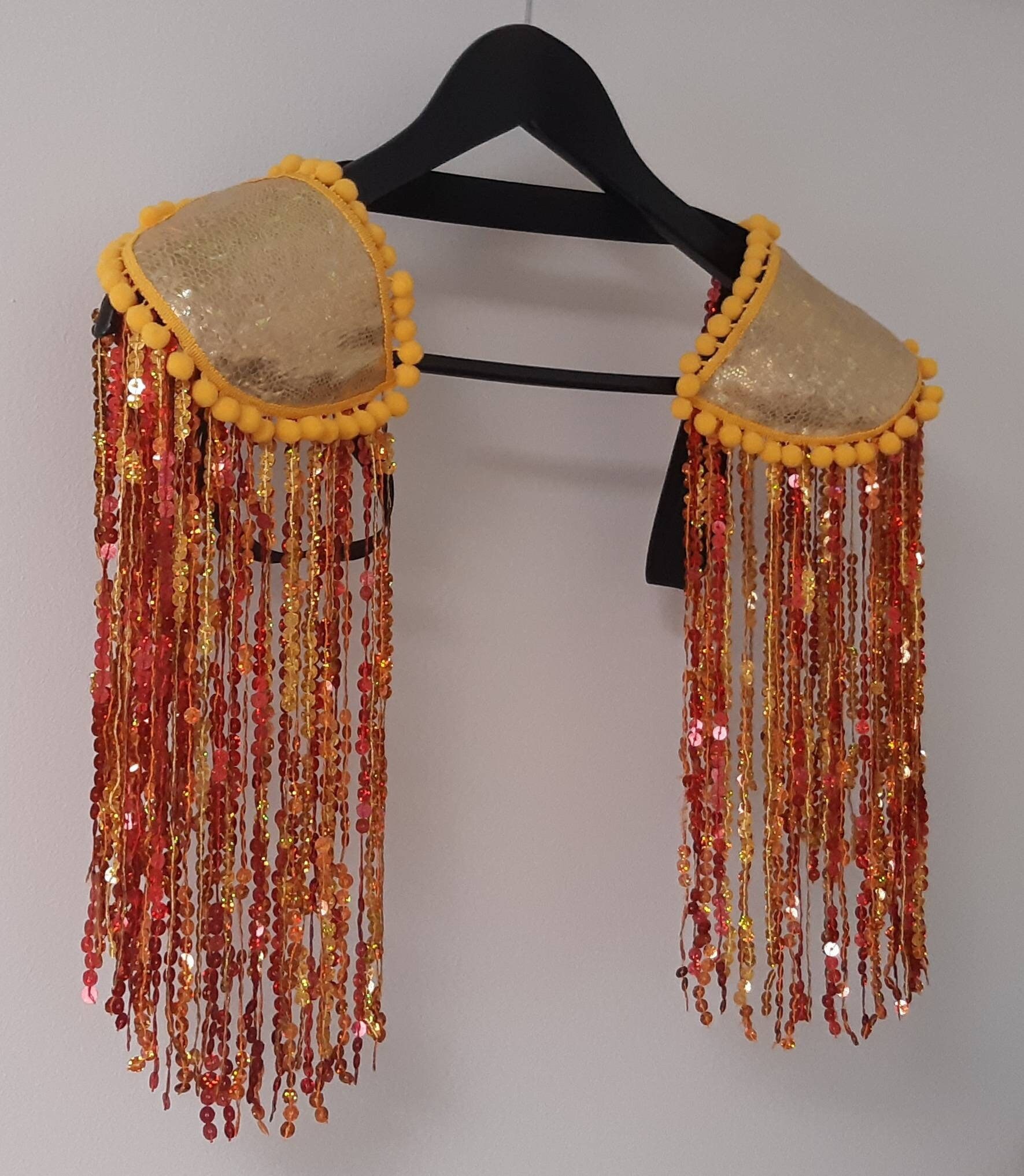 RAY OF LIGHT - Red, Orange and Gold Sequin Fringe Epaulettes ...