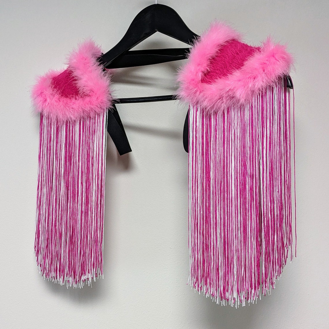 BYE BOU - Pink and White Fringe Epaulettes, Pink Fluffy Shoulder Pads ...