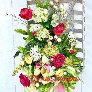 Tobacco Basket Floral Decor, Summer Wreath, Tabasco Basket Wall Decor ...