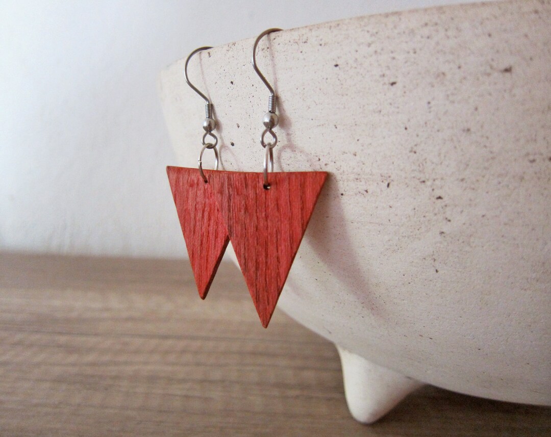 Wooden Earrings, Red Earrings, Dark Red Earrings, Red, Ohrringe ...