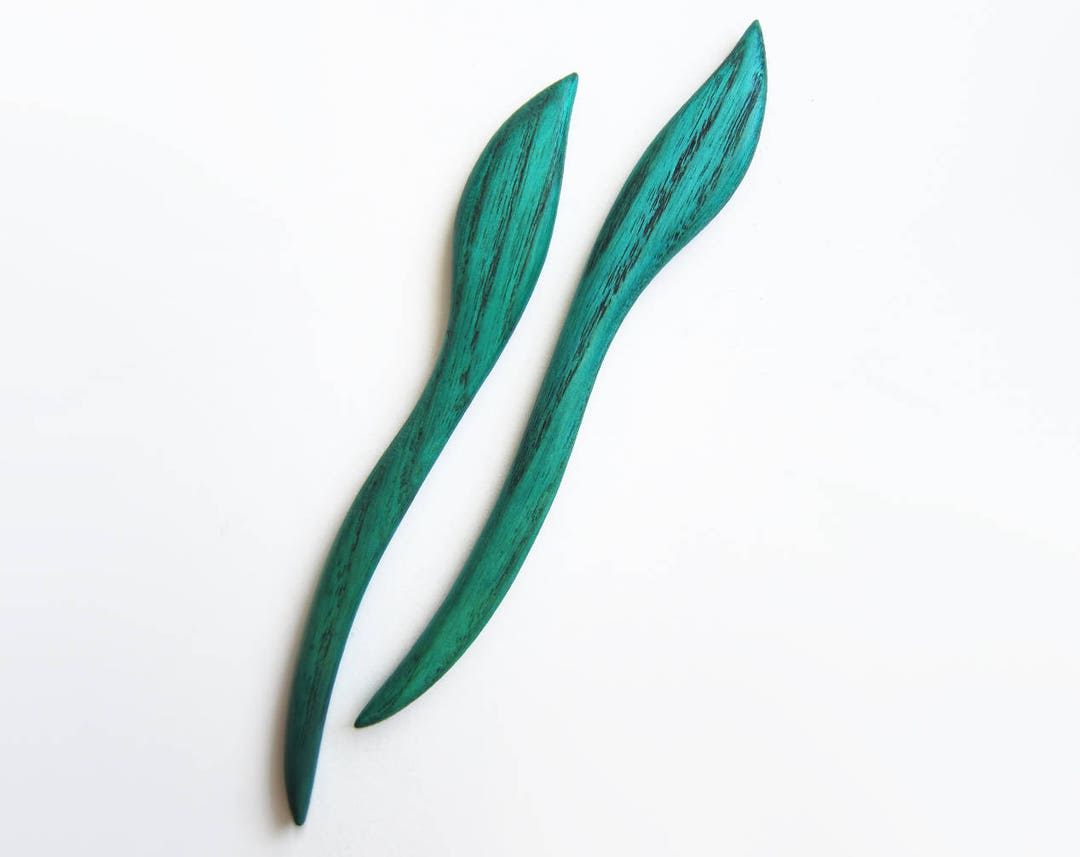 Emerald Green Wooden Hair Stick, Hand Carved Ash Wood, Leaf Design - Etsy