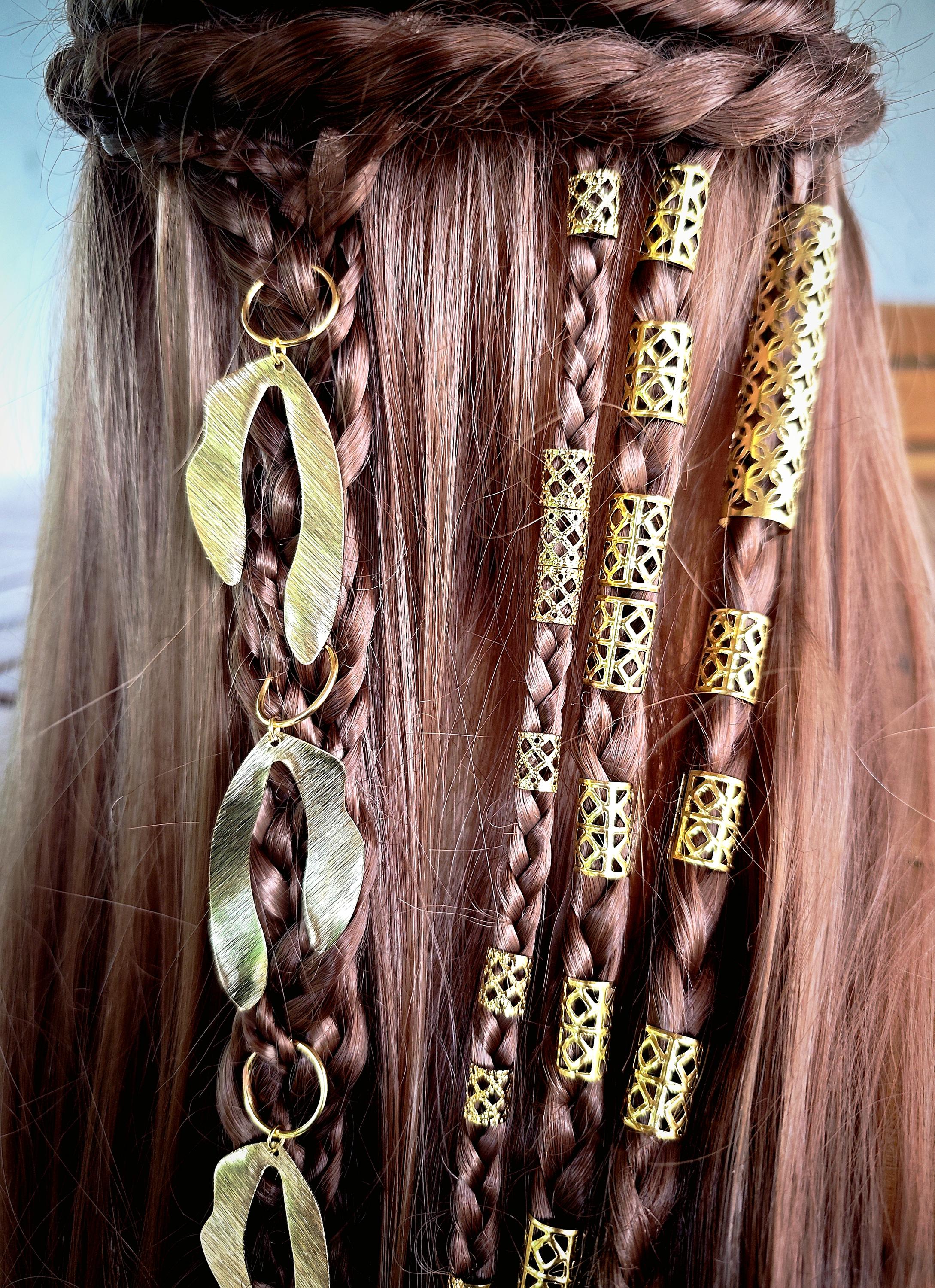 Viking Hair Braid Jewelry Set: Golden Dread Coils, Spiral Hair Clips ...