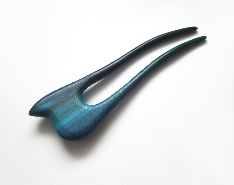 Wooden Hair Fork, Hairfork, Blue, Wood, 2 Prong, Rainbow, Ocean - Etsy
