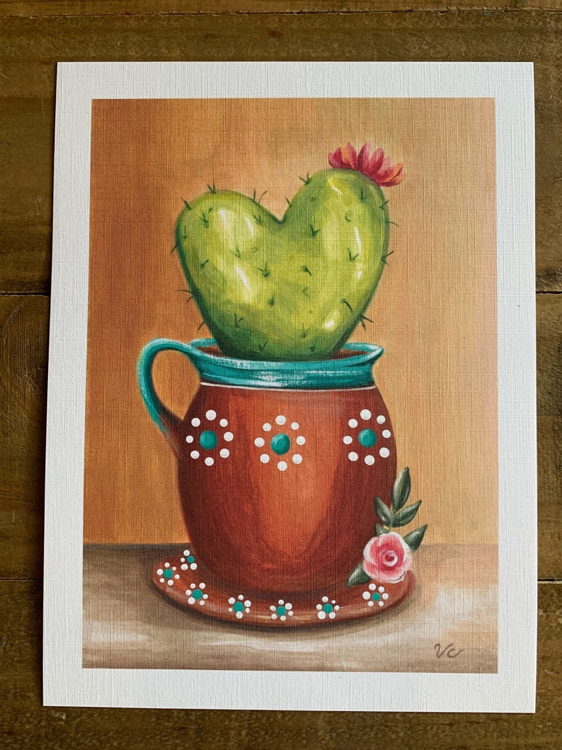 Heart Shaped Nopal Art Print matted - Etsy