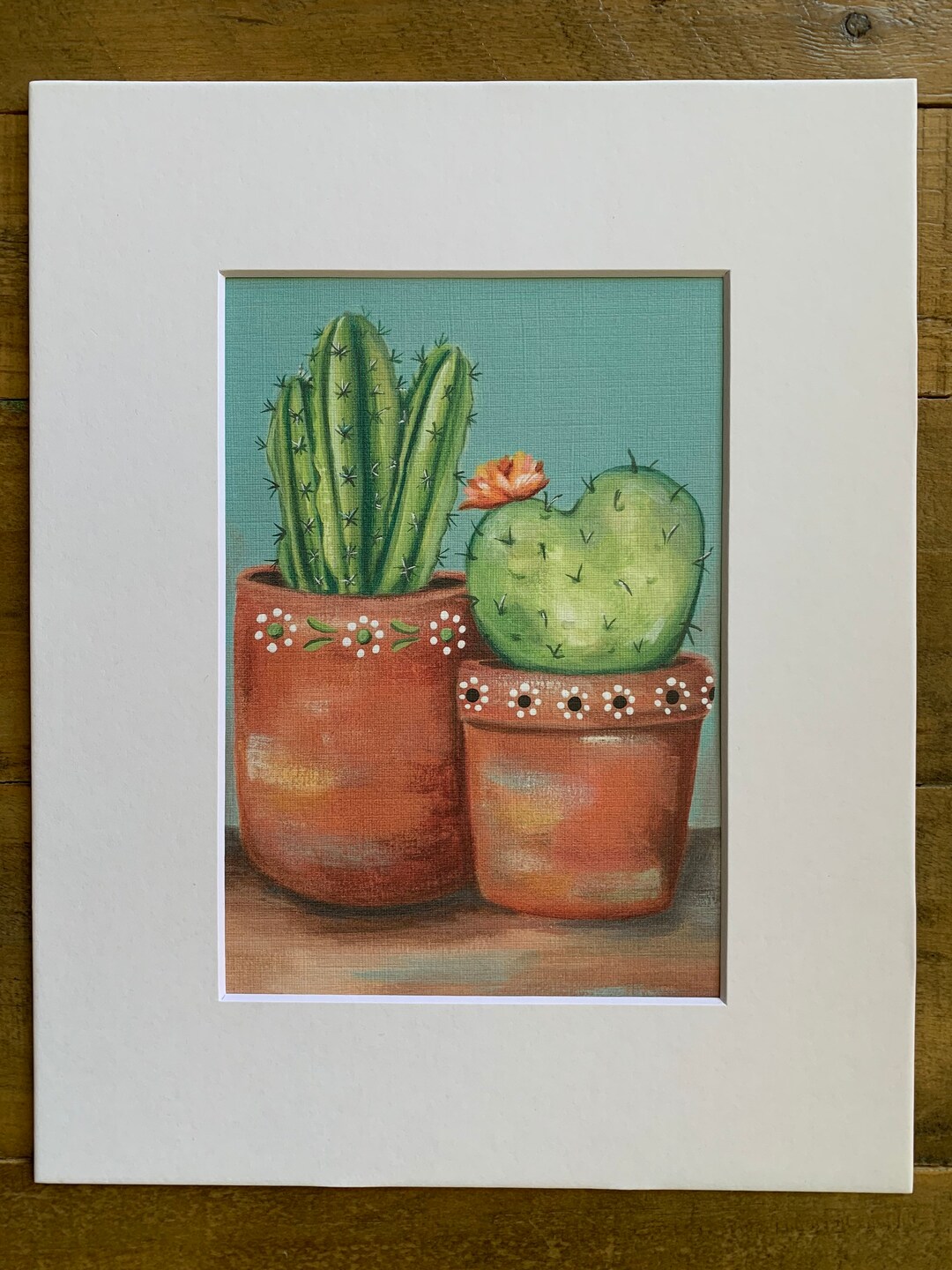 Two Potted Cactus Art Print in White Photo Mat - Etsy