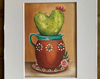 Heart Shaped Nopal Art Print matted - Etsy