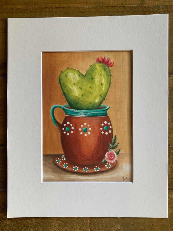 Heart Shaped Nopal Art Print matted - Etsy