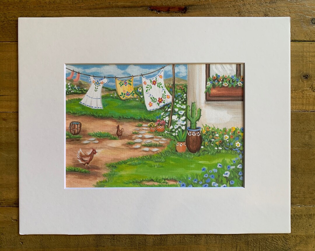 Laundry Line Art Print With White Photo Mat - Etsy