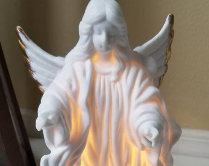 Guardian Angel Night Light....white....porcelain Bisque...gold Tipped ...