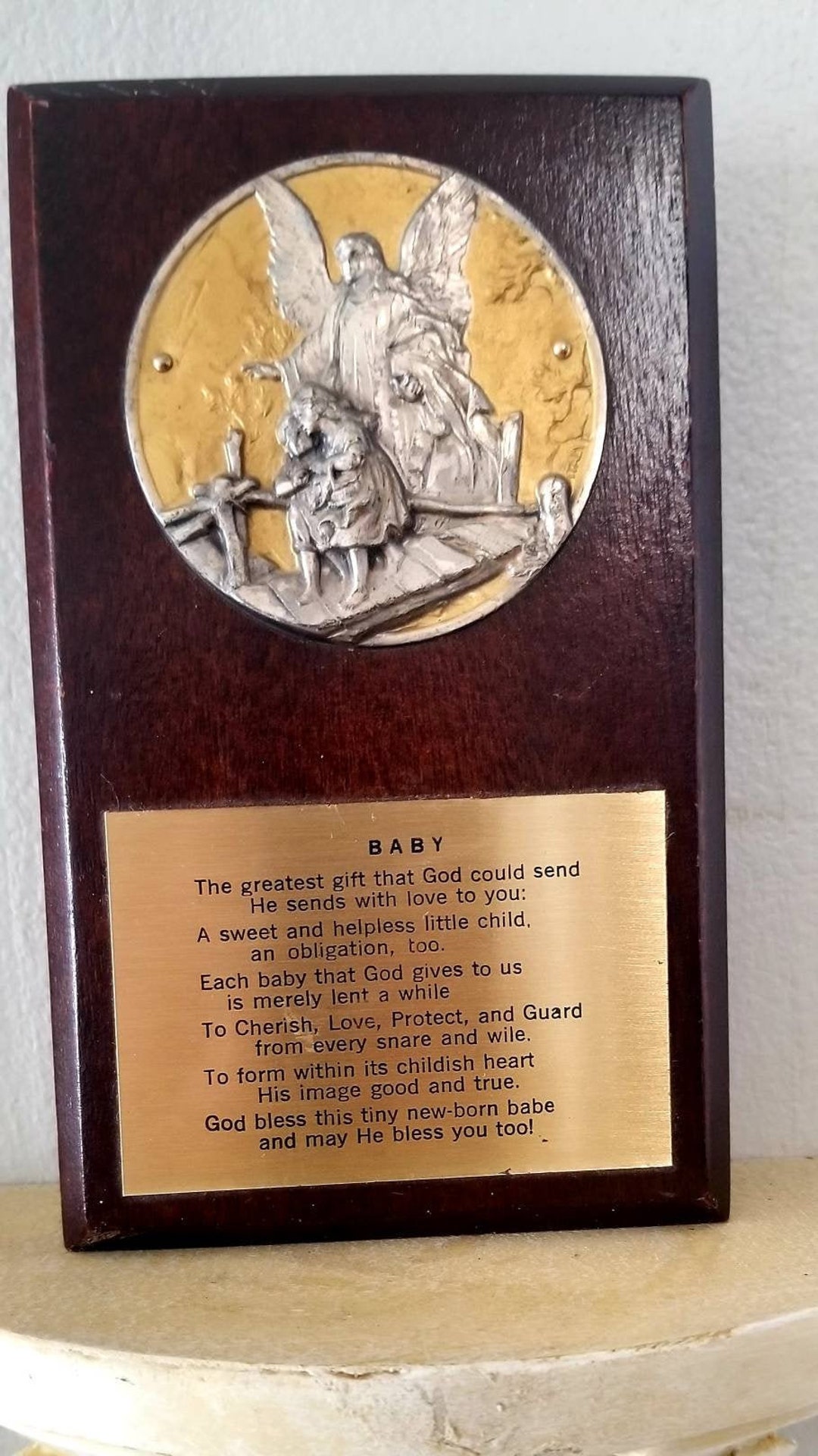 Guardian Angel Wooden Plaque....for Baby....vintage - Etsy