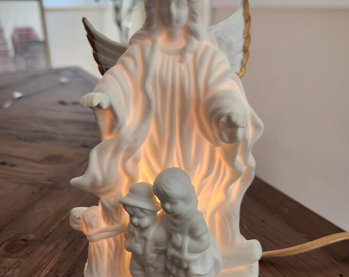 Guardian Angel Night Light....white....porcelain Bisque...good ...