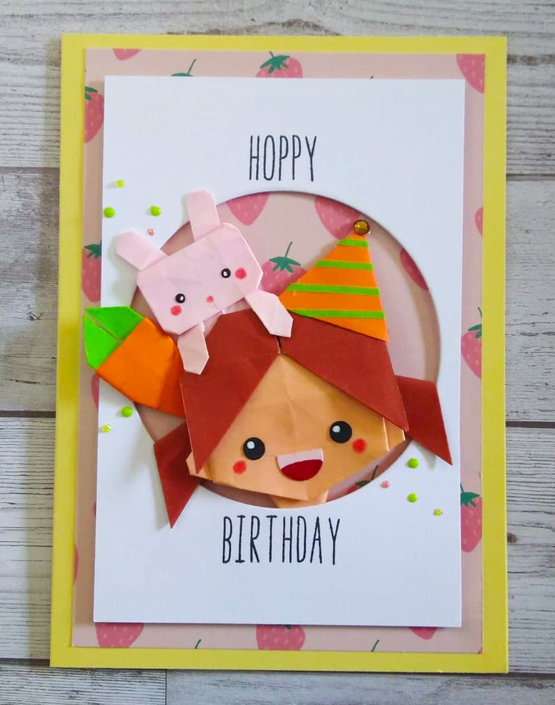 Handmade Origami Girl and Bunny Birthday Card - Etsy