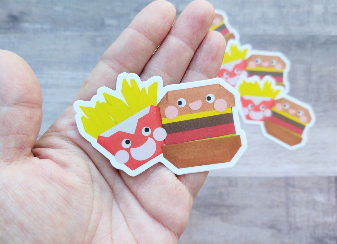Origami Kawaii Burger and Fries Combo, Japanese Sticker, Vinyl, Anime ...