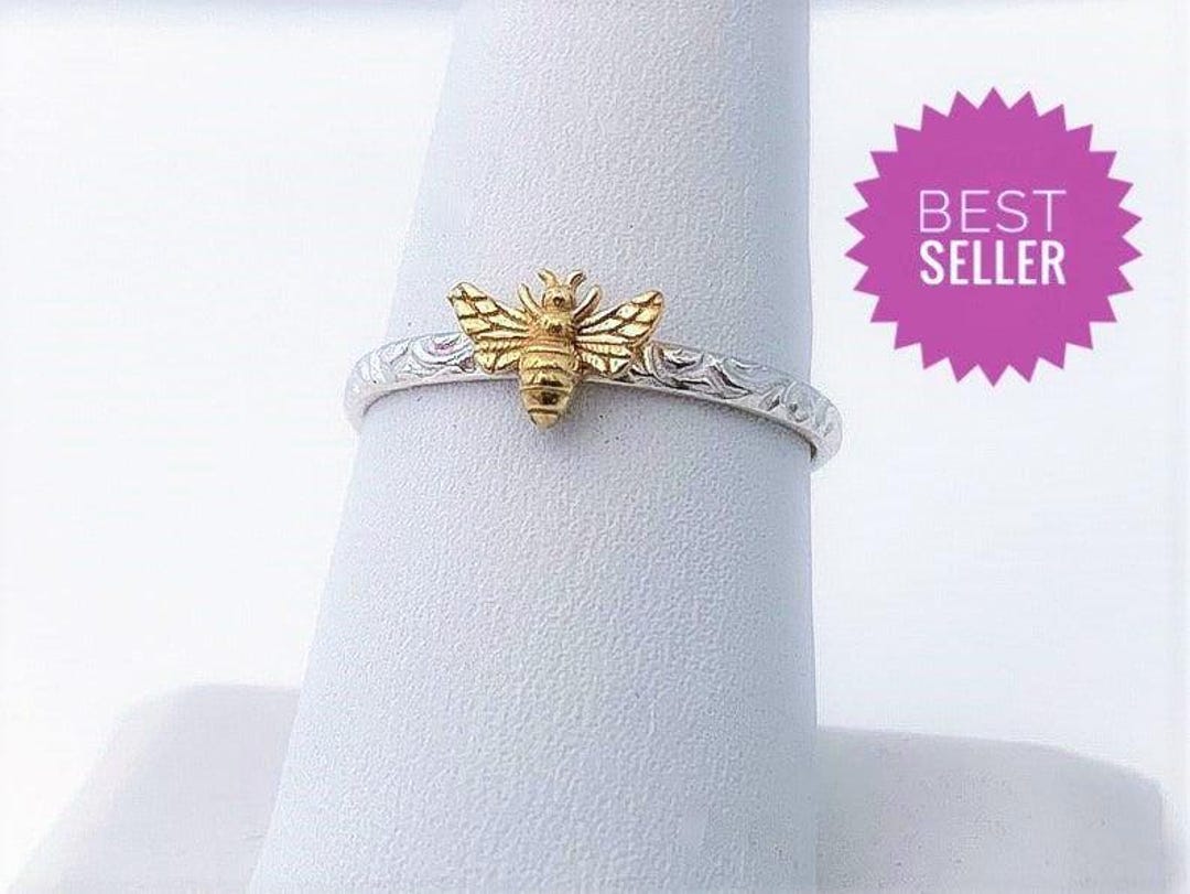 Handmade USA Dainty Honey Bee Ring With 24kt Goldplated Silver Bee ...