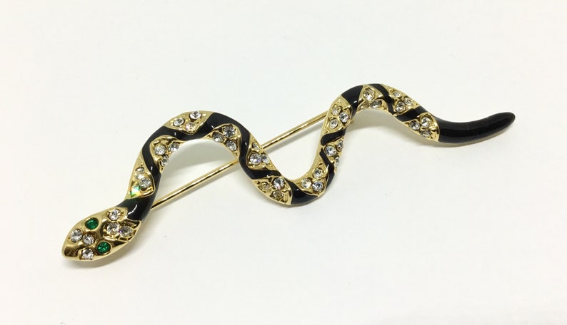 Vintage Enamel Rhinestone Snake Brooch Snake Lovers Black - Etsy