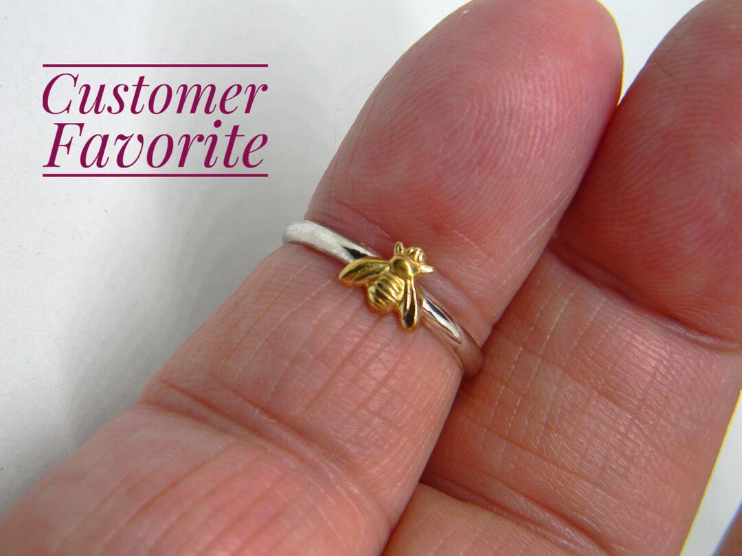 Honey Bee Ring, 14 Kt Gold Filled Bee, 925 Sterling Silver Band ...
