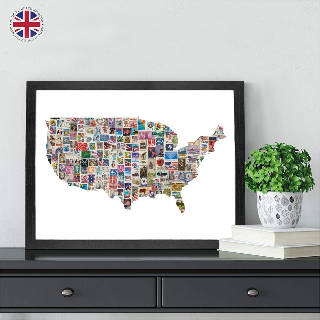 Map of the USA Made Using Vintage American Postage Stamps - Etsy UK