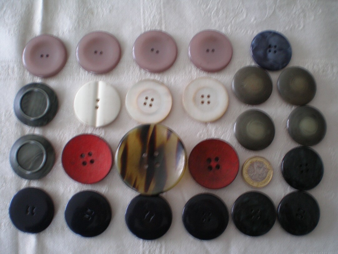 Collection of Vintage Large 35mm. Buttons Early to Mid 20th C. Colours ...