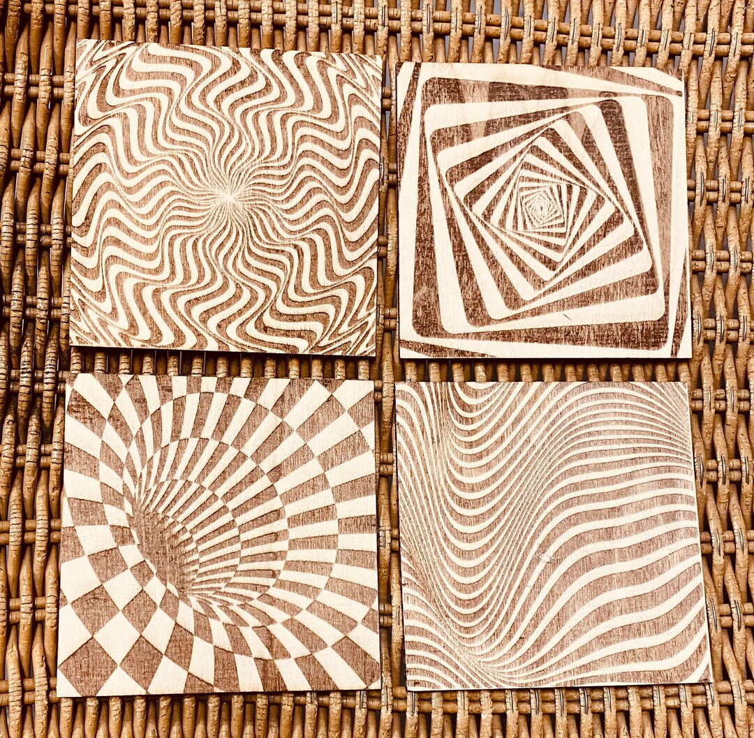 Optical Illusion Wood Coaster Set: Laser Engraved Drink Coasters - Etsy