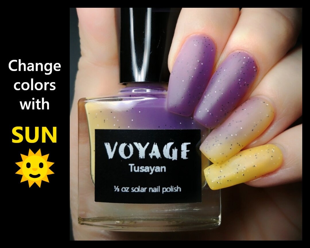 Tusayan Solar UV Reactive Unique Nail Polish, Yellow Brown Purple Color Shifting Glitter Crelly ...