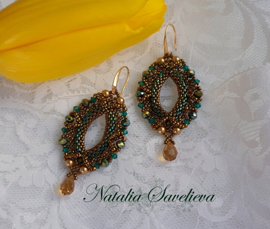 Beading Tutorial, Emerald Earrings, Jewelry Tutorial, Bead Pattern PDF, Instant Download. - Etsy