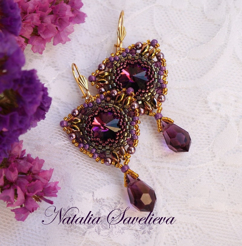 Beading Tutorial, Amethyst Earrings, Jewelry Tutorial, Bead Pattern PDF ...
