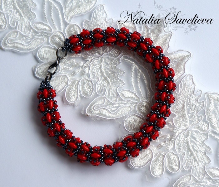 Beading Tutorial, Red Bracelet, Jewelry Tutorial, Bead Pattern PDF ...