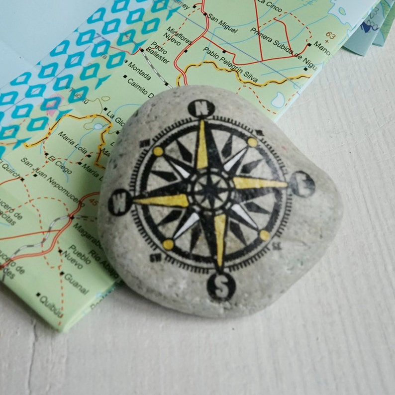 Travel Stone // Compass // Gift for Travelers // Farewell Gift - Etsy