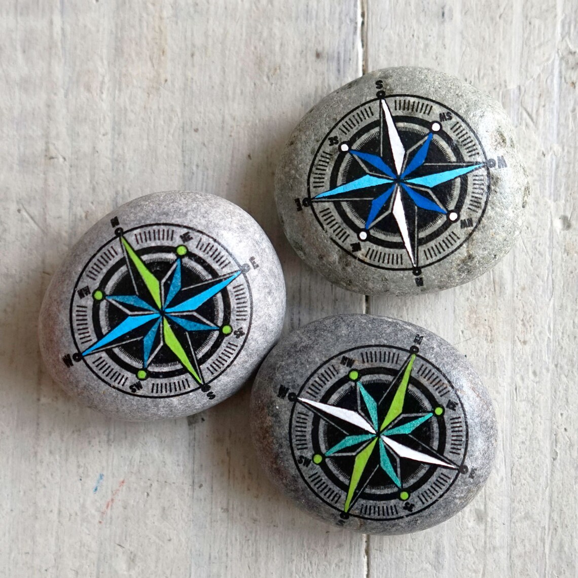 Compass // Travel Stone // Gift for Travelers // Painted - Etsy