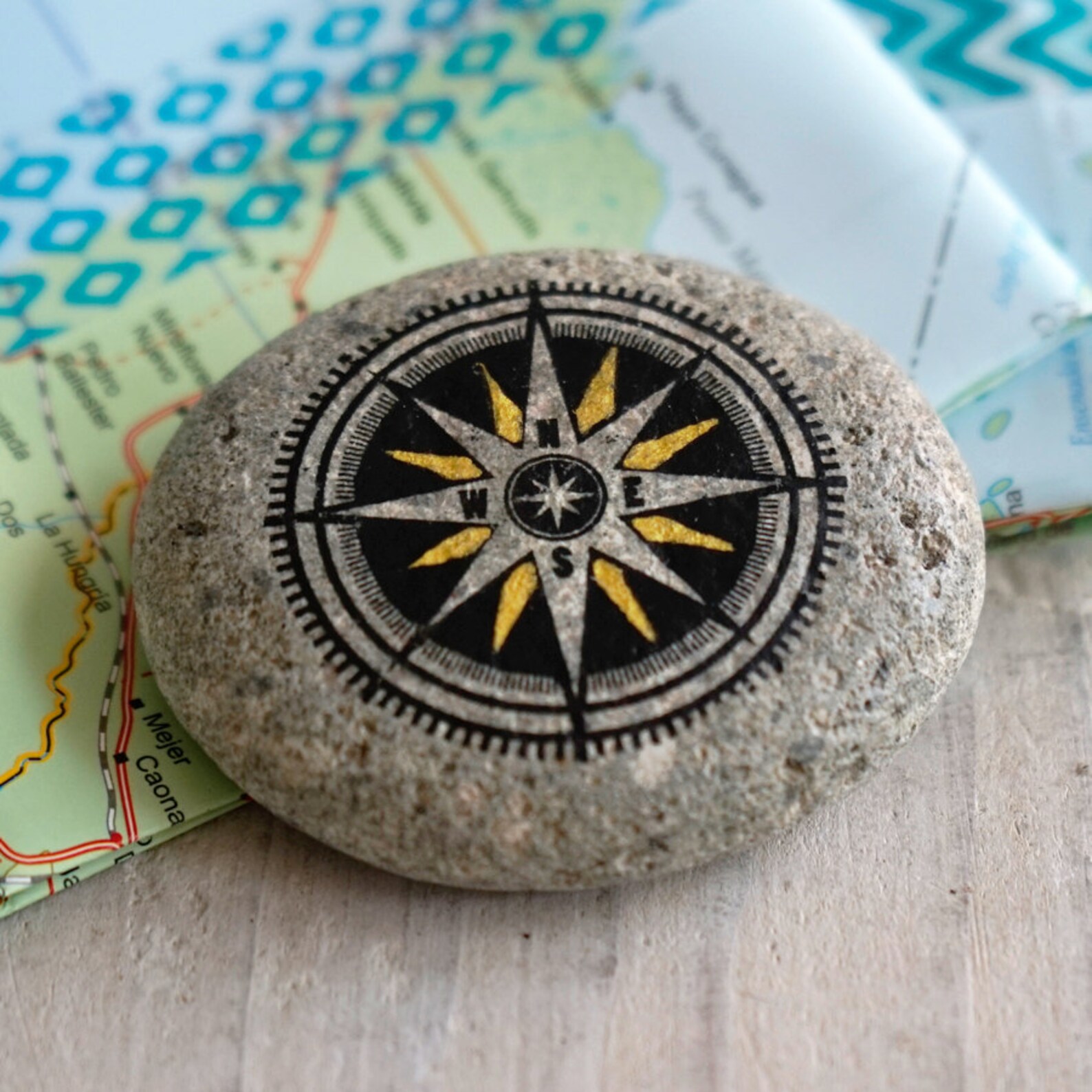 Travel Stone // compass // gift for travelers // compass rock | Etsy