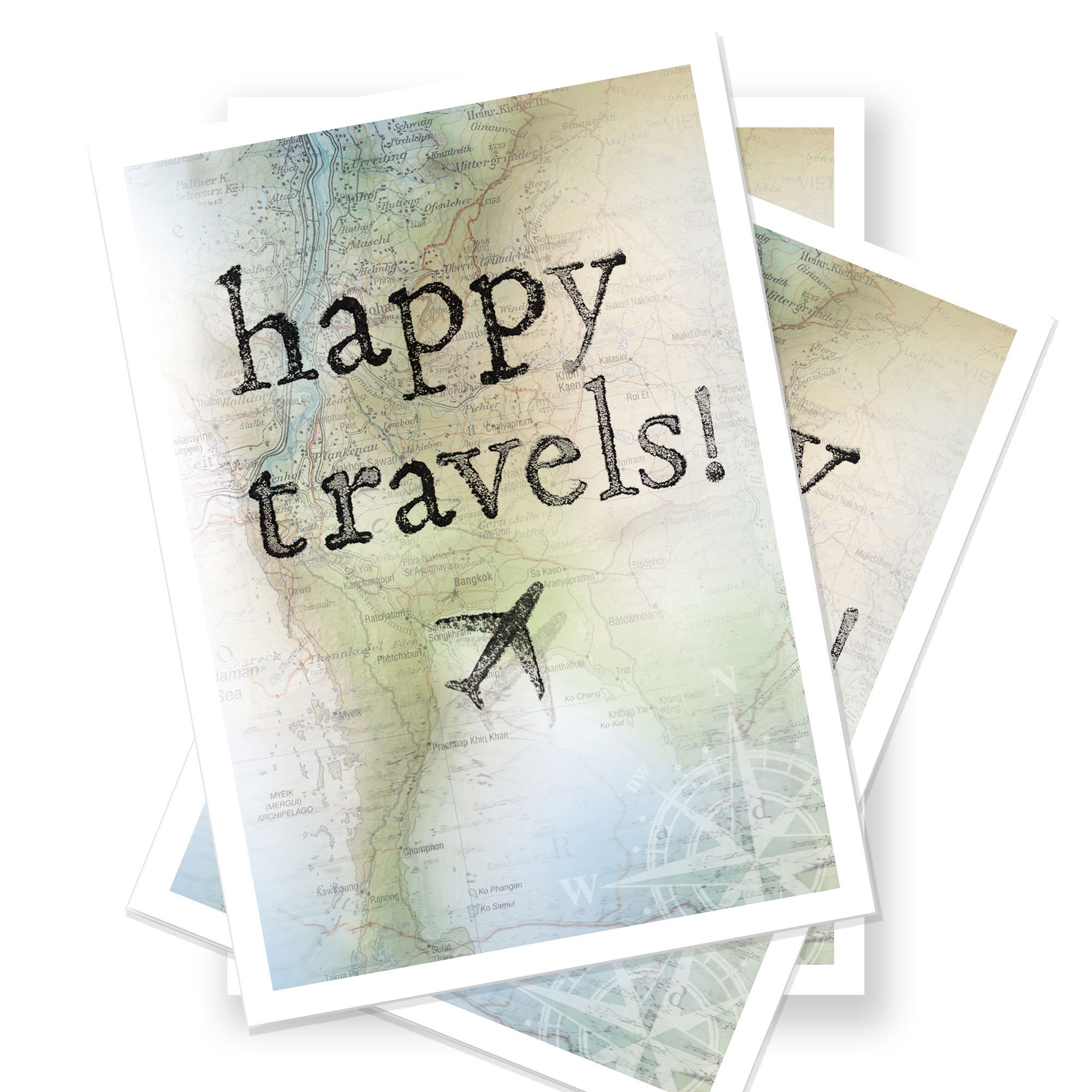 3x Postcard happy travels // gift for traveler // welcome | Etsy
