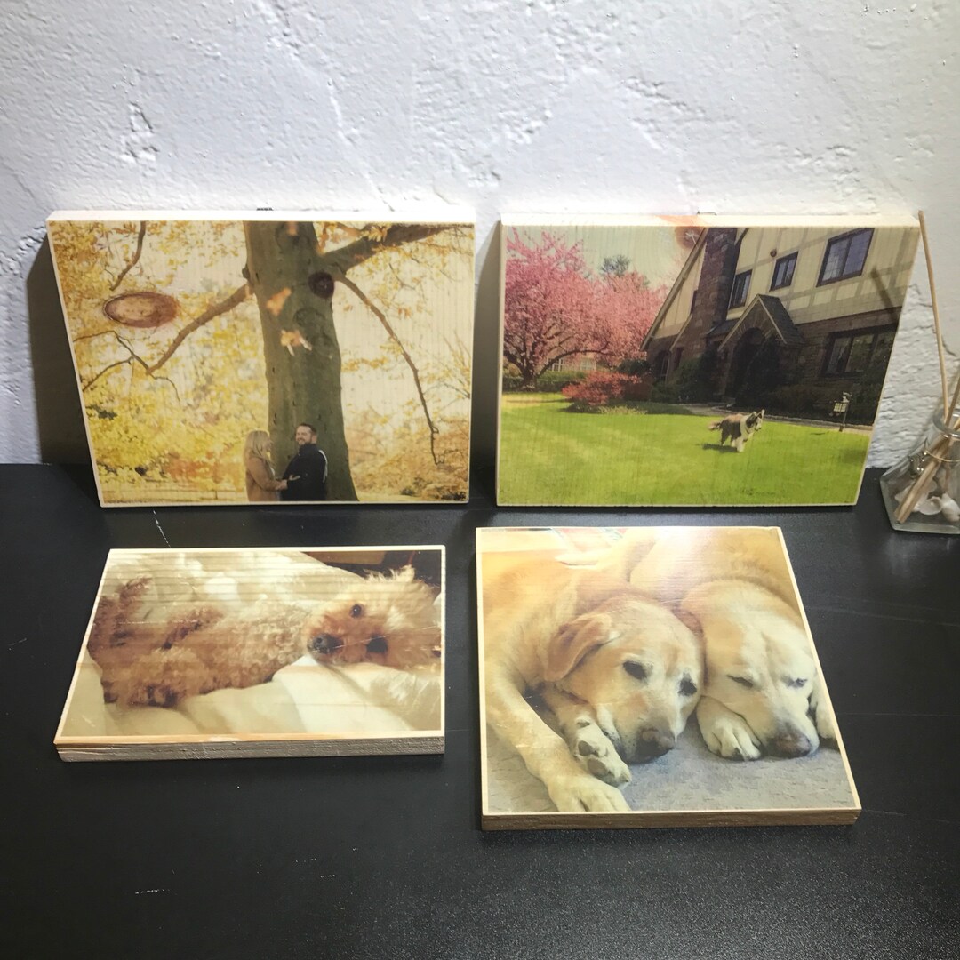 Set of 4 Custom Photo on Wood, Christmas Gift, Photo Gift, Photo ...