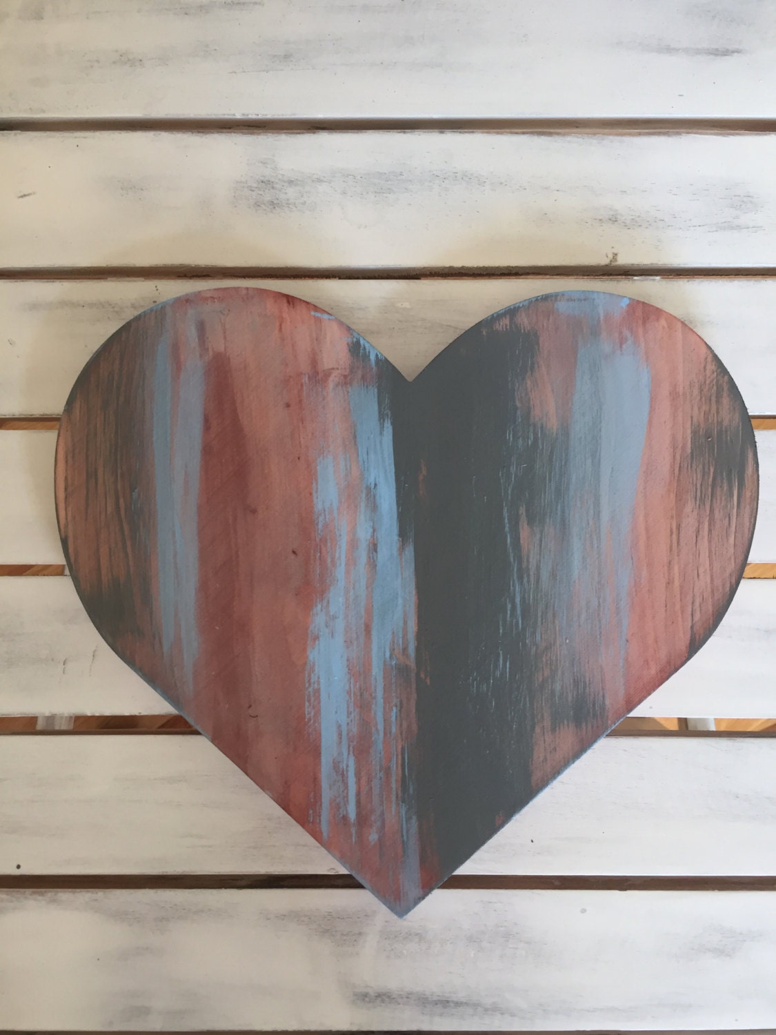 Rustic Wooden Block Heart Symbol, Rustic Home Decor, Painted Wood Style ...