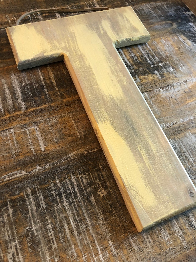 Rustic Letter 'T' Monogram Home Decor Soft Yellow and - Etsy