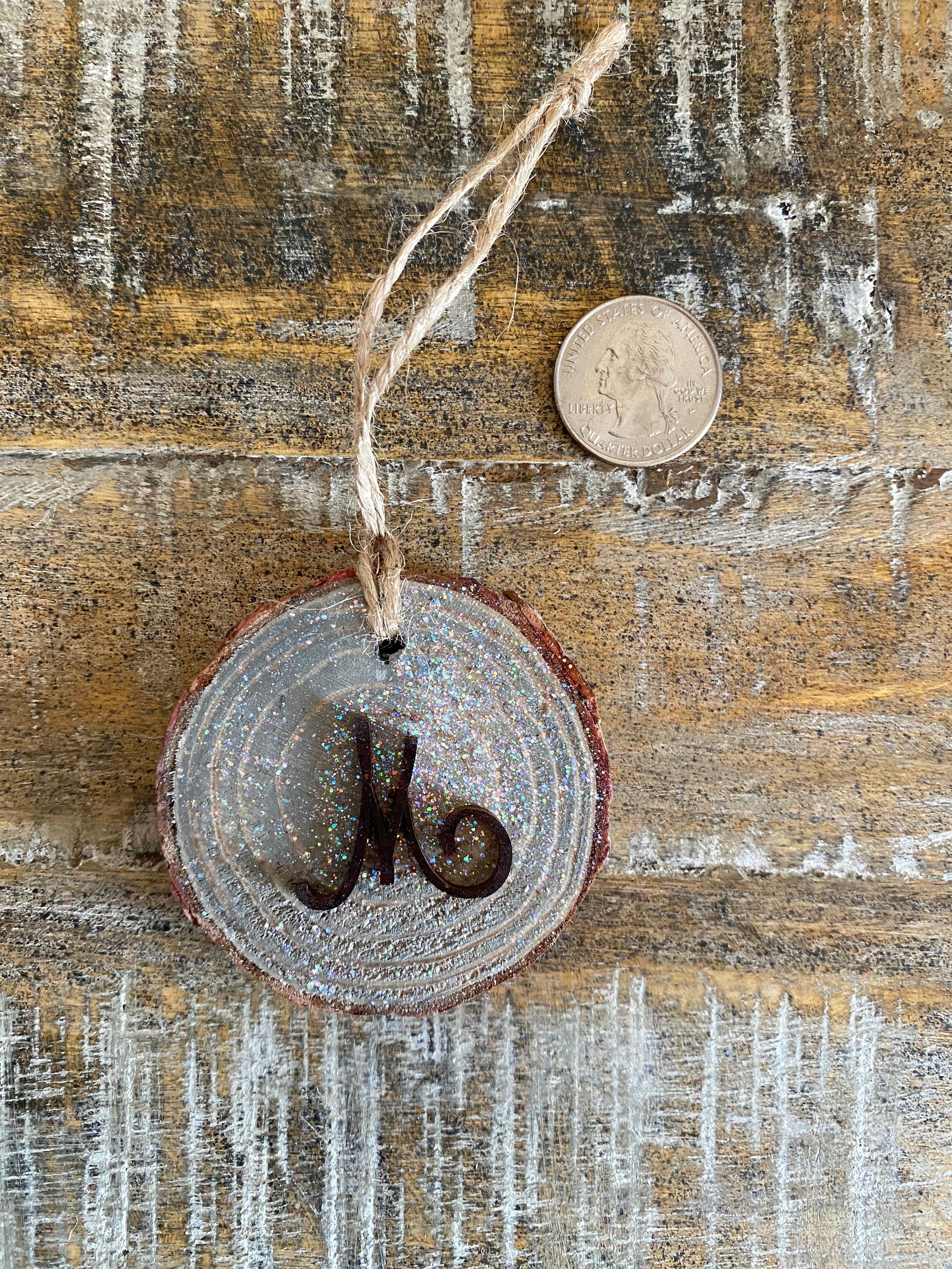 Rustic Mini Monogram 'M' Holiday Christmas Ornament. - Etsy