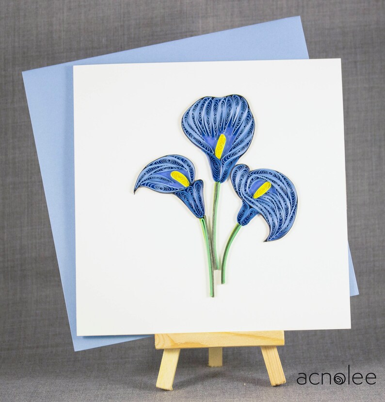 3D Handmade Card Quilling Card Quilled Blue Tulips Birthday Card Paper ...